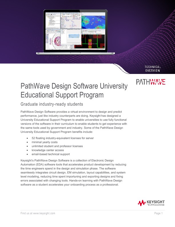 PathWave Design Software University Educational Support Program PDF Asset Page | Keysight